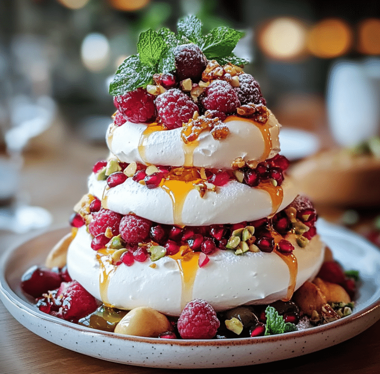 Festive Pavlova Tower: Honeyed Figs & Raspberries